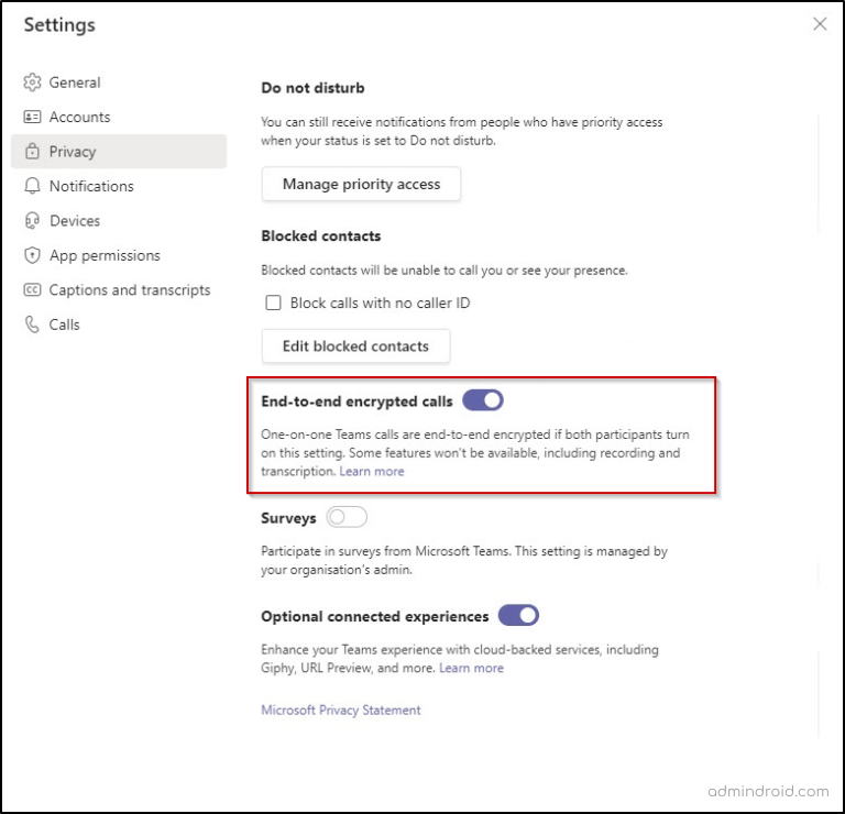 Enable End-to-End Encryption for Teams 1:1 Calls