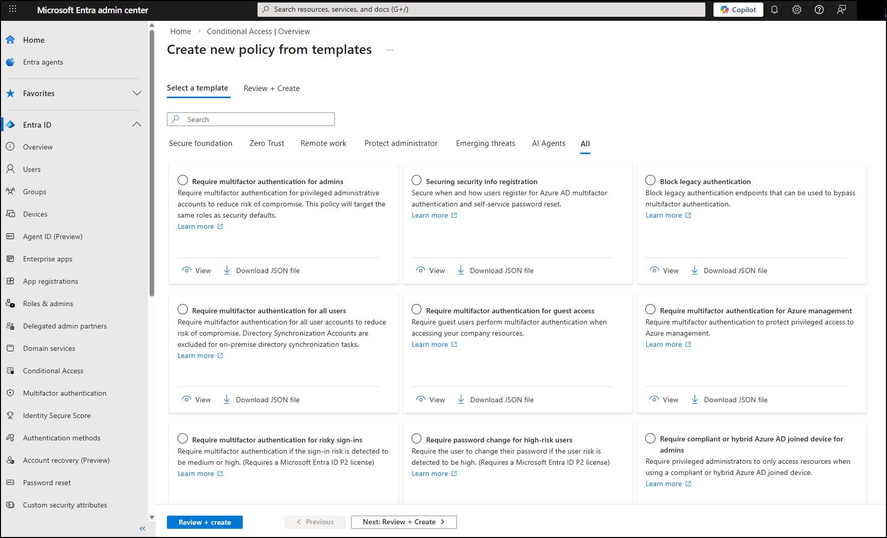 Conditional Access Policy Templates