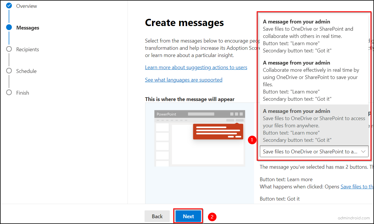 Boost Microsoft 365 Adoption Score with Organizational Messages
