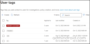 User Tags in Microsoft 365 Defender Portal