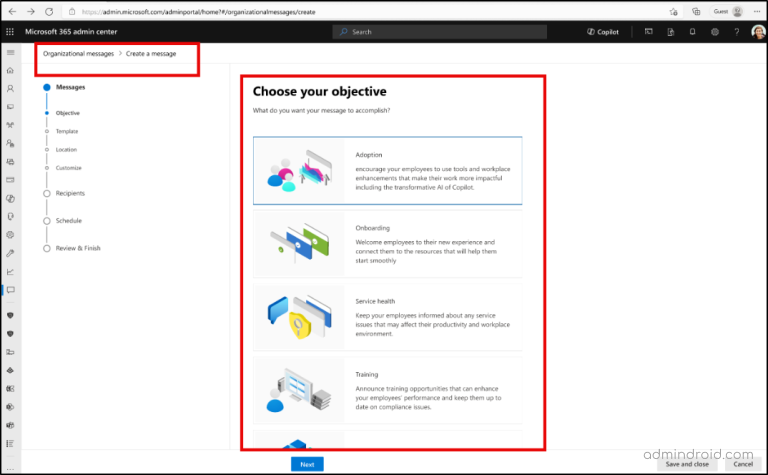 Organizational Messages in Microsoft 365 Admin Center