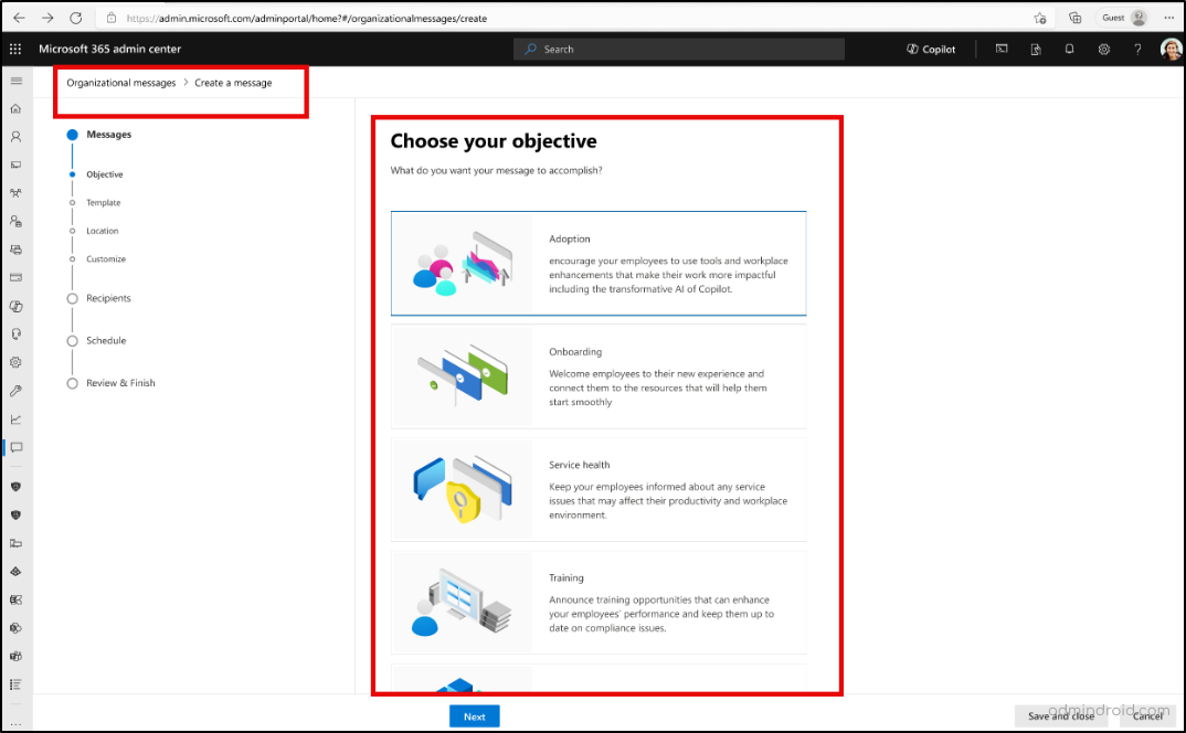 Organizational Messages in Microsoft 365 Admin Center - AdminDroid Blog