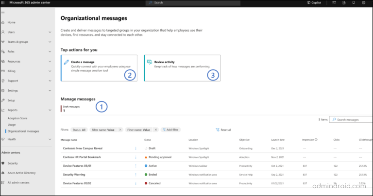 Organizational Messages in Microsoft 365 Admin Center
