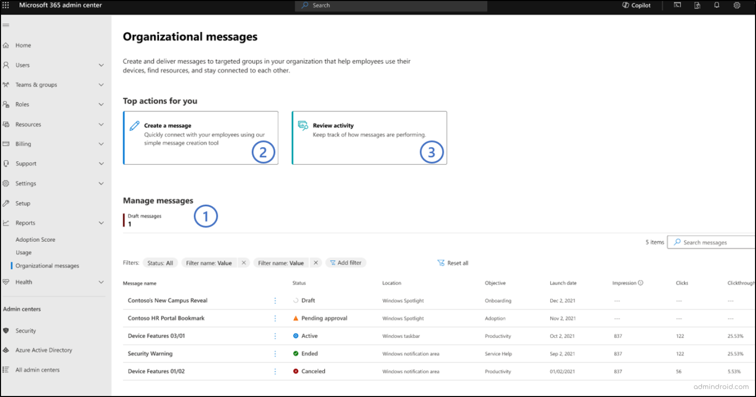 Organizational Messages In Microsoft 365 Admin Center