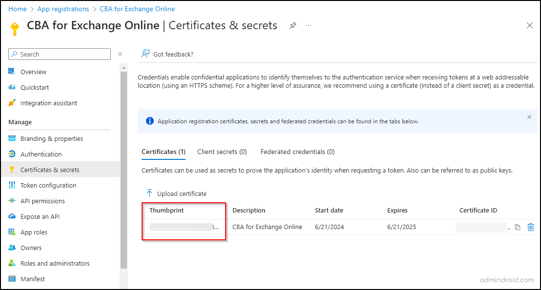 Connect to Exchange Online with Certificate