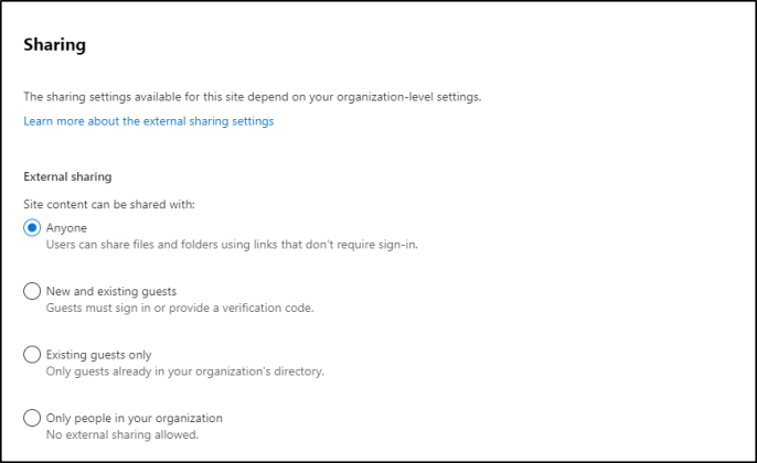 Allow External Sharing for Specific SharePoint Sites