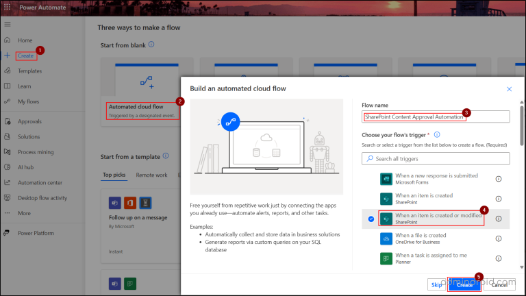 Create SharePoint Content Approvals with Power Automate