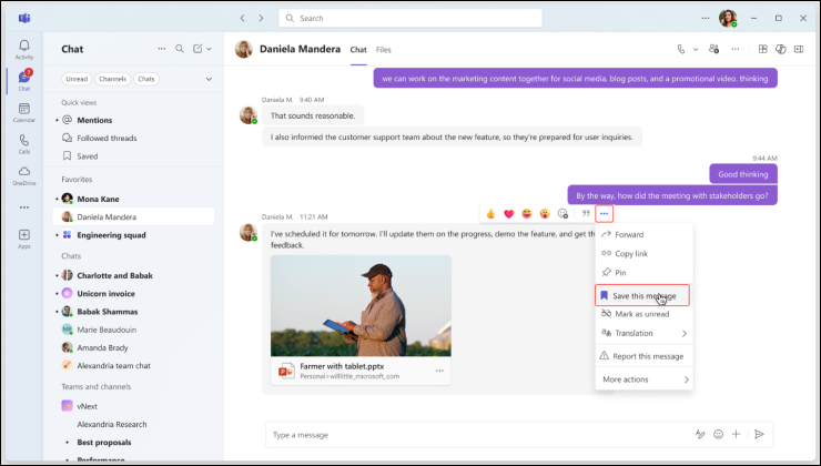 Save chat and channel messages in Microsoft Teams