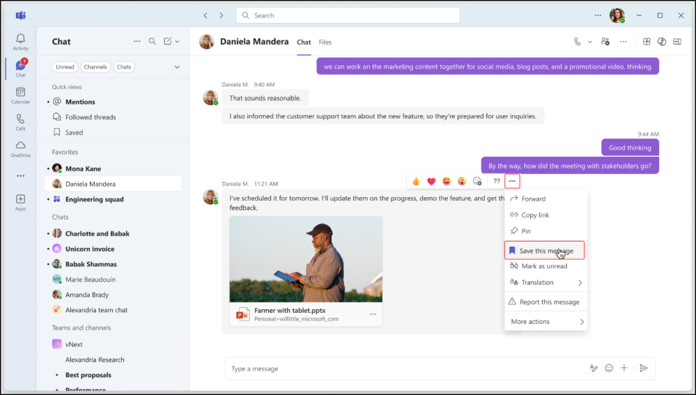 Save chat and channel messages in Microsoft Teams