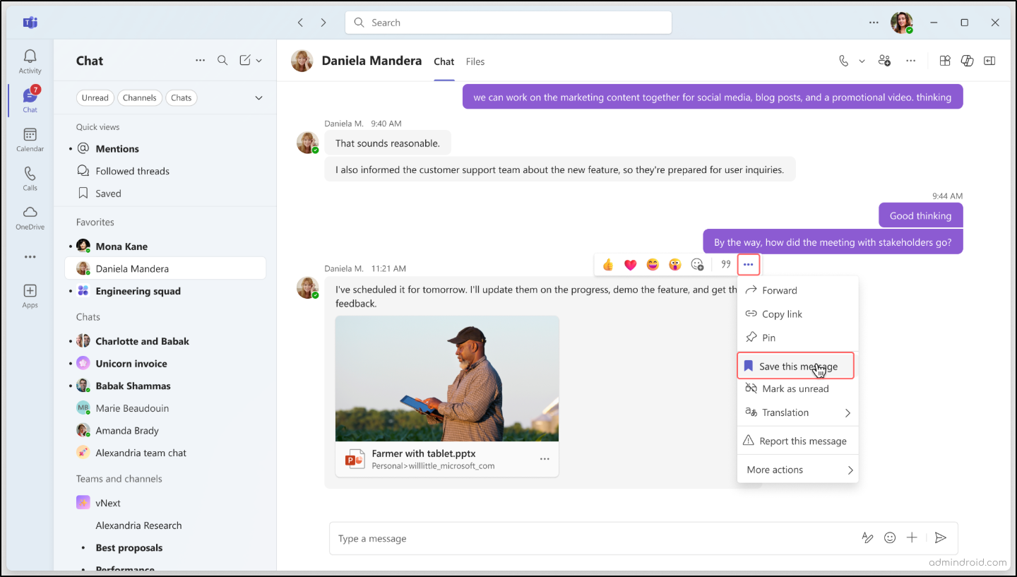 Save chat and channel messages in Microsoft Teams