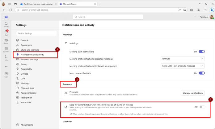 Accurate Teams Web Presence with Activity Detection Setting
