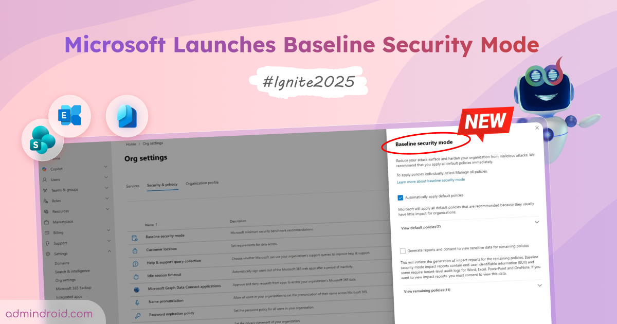Baseline Security Mode in Microsoft 365 Admin Center