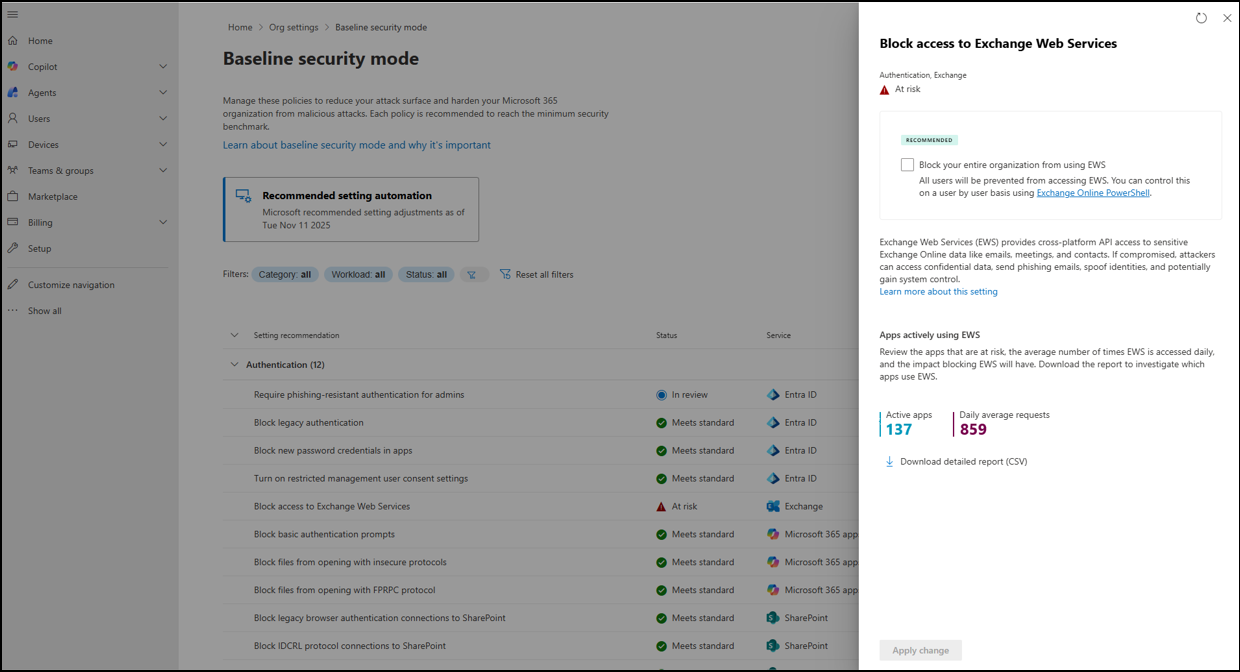 Baseline Security Mode in Microsoft 365 Admin Center