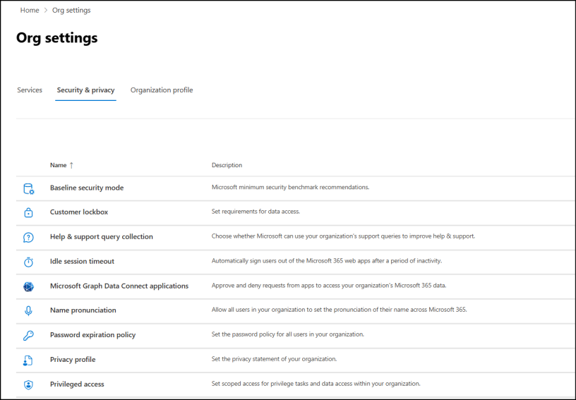 Baseline Security Mode in Microsoft 365 Admin Center