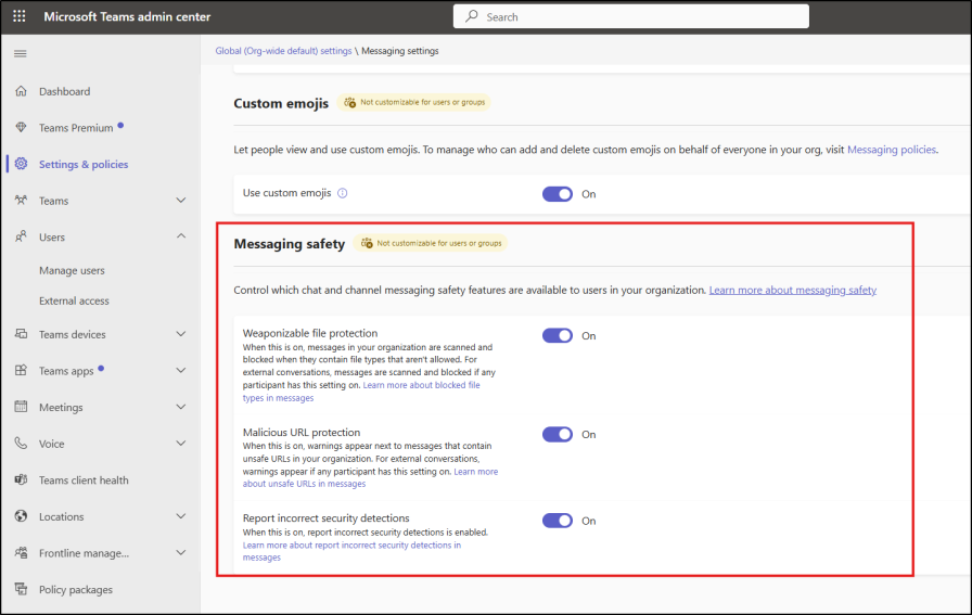 Teams Messaging Safety Defaults are Enabled Automatically