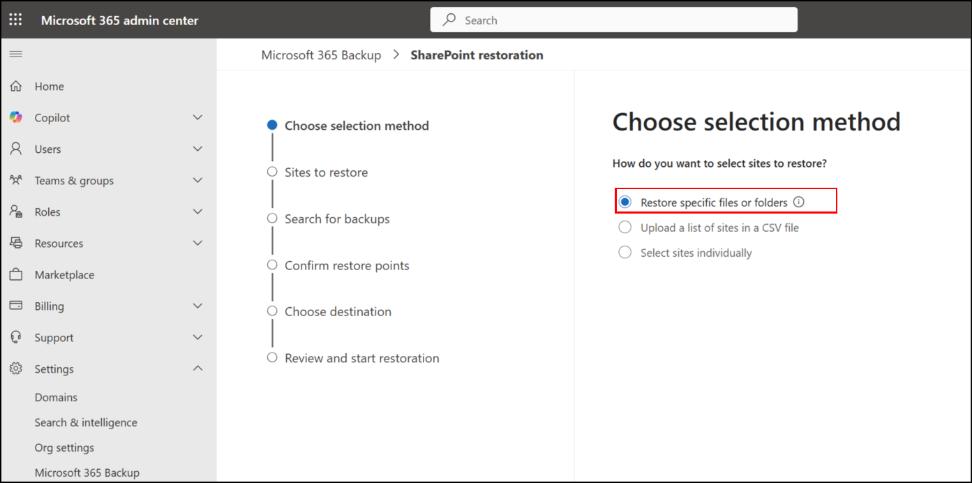 Microsoft 365 Backup for File and Folder Restore
