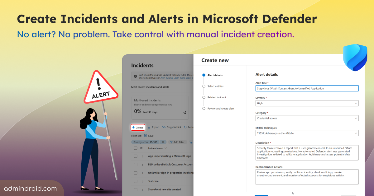 Create Incidents and Alerts Manually in Microsoft Defender